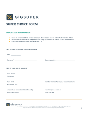 Fillable Online Superannuation (super) standard choice ...