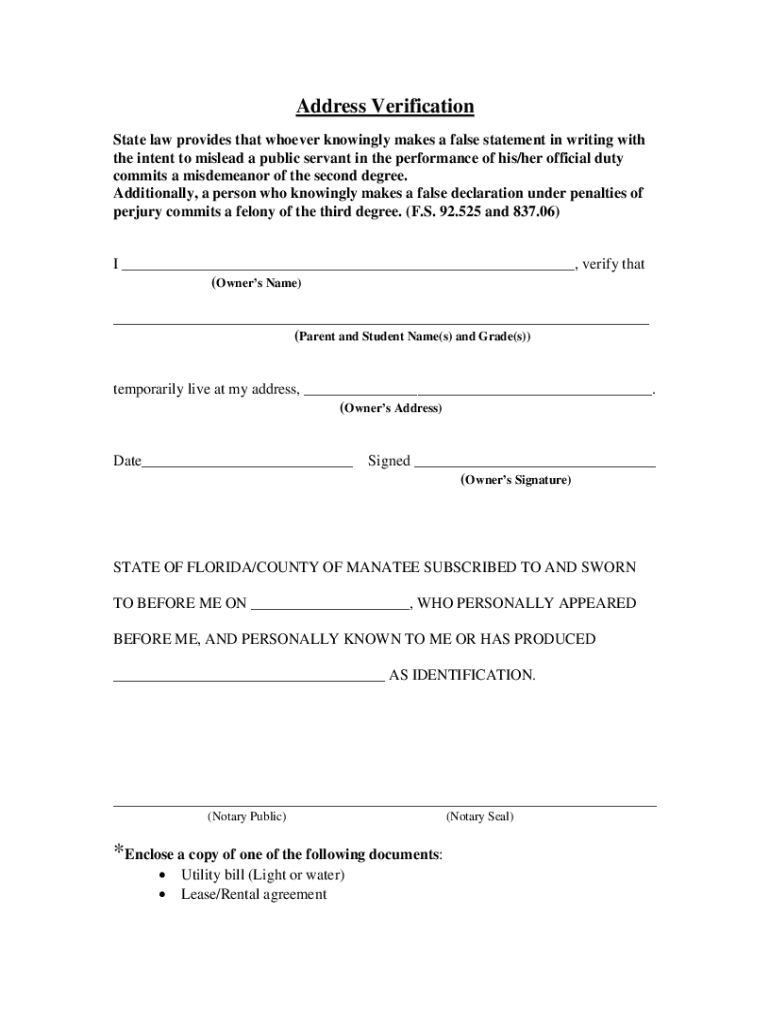 Fillable Online Address Verification - School District of Manatee County Fax Email Print - pdfFiller