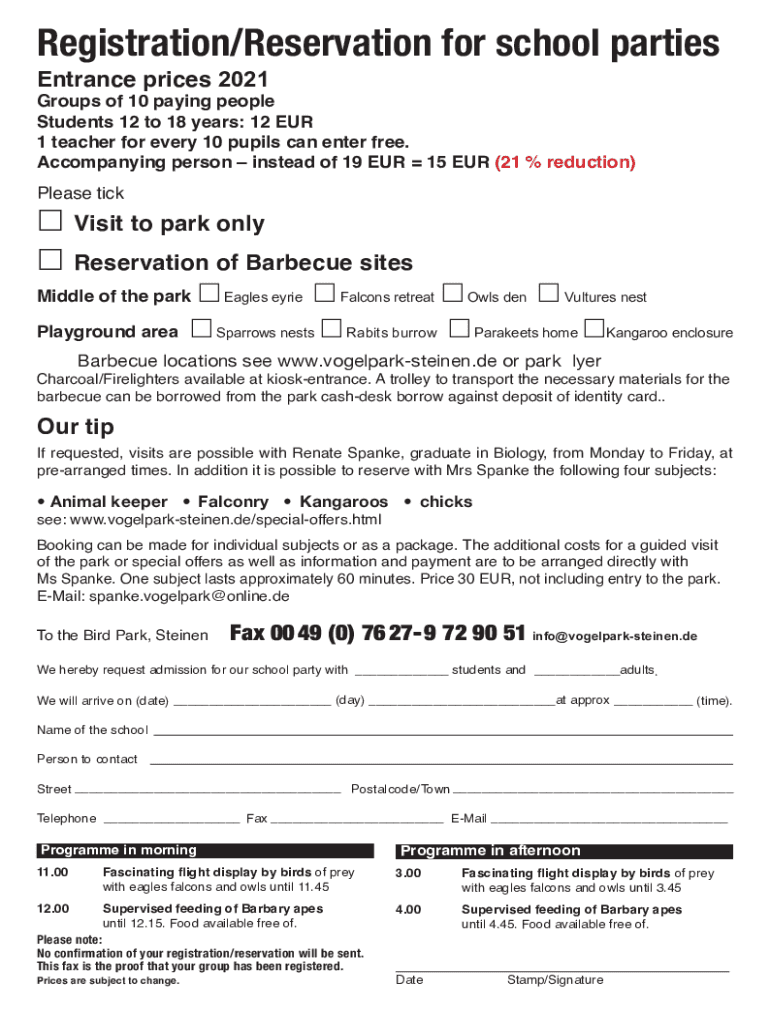 Fillable Online Please tick Visit to park only Reservation of Barbecue ...