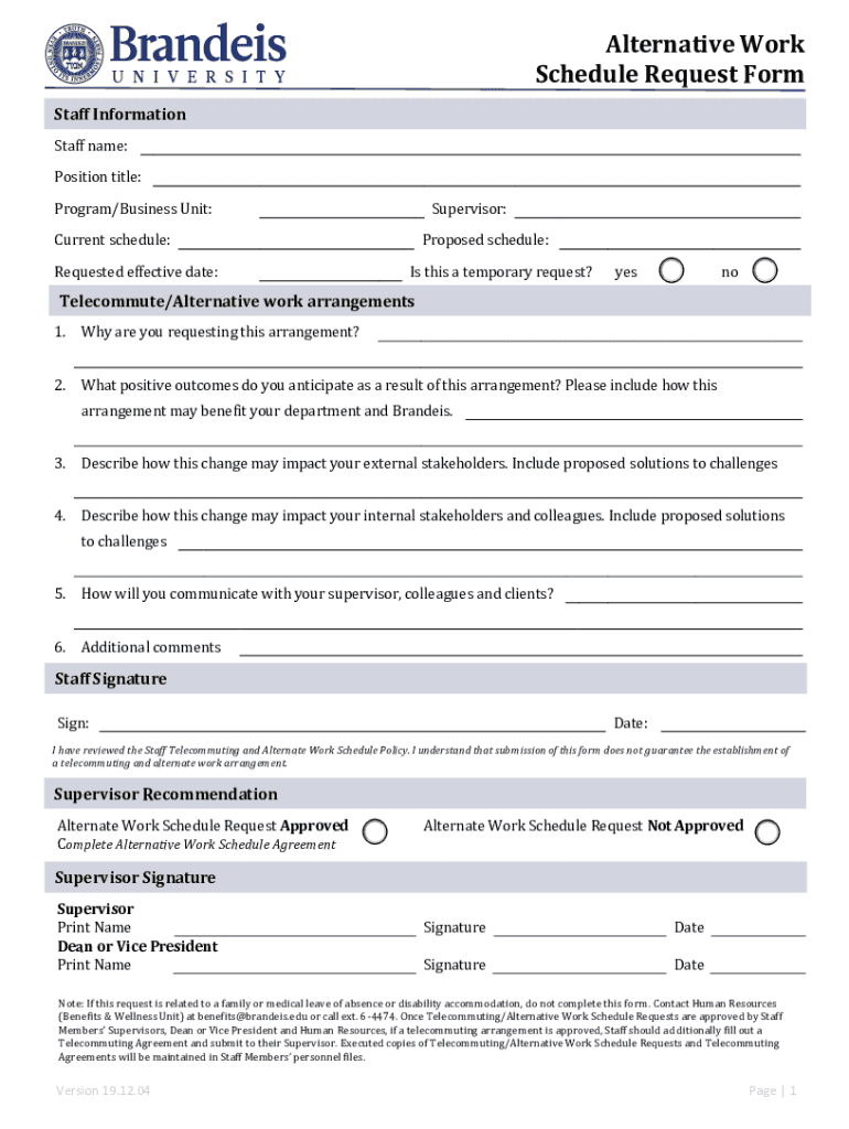 Fillable Online Alternate Work Schedule Request Form 19.12.04 Fax Email ...