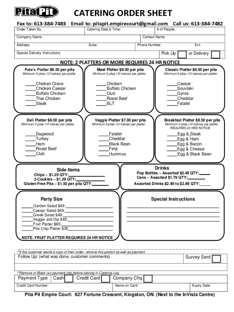 Catering Order Sheet - Fill Out, Sign & Share Online | pdfFiller