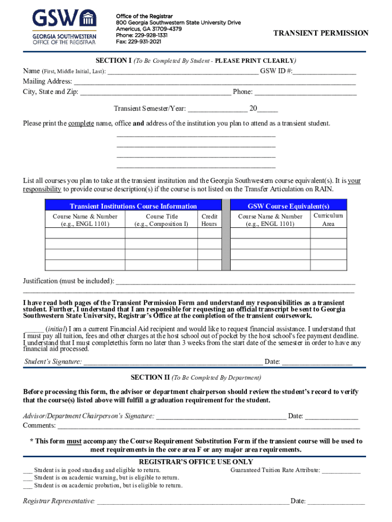 Fillable Online Fillable Online gsw transient agreement gsw form Fax ...