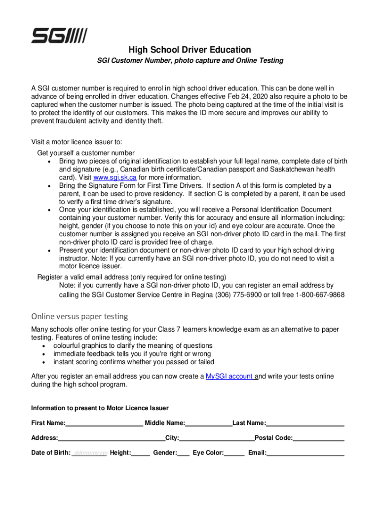 Fillable Online Mandatory driver education - SGIMandatory driver ...