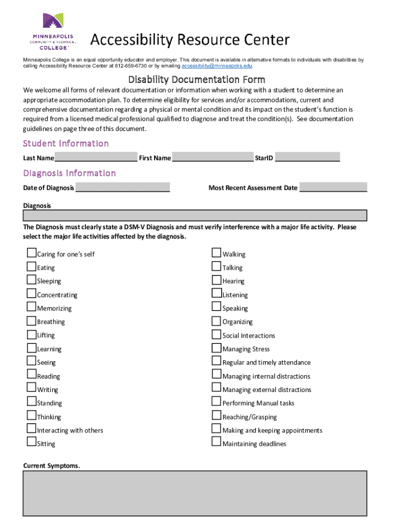 Fillable Online ARC Disability Documentation Form Fax Email Print ...