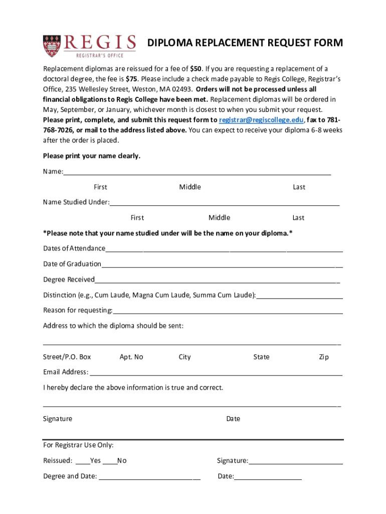 Fillable Online What to Do if You Lost Your College Diploma - Church ...