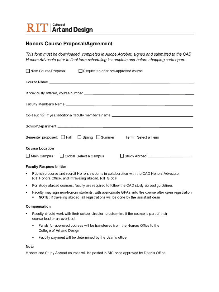 Fillable Online Honors Course Proposal/Agreement - Inside CAD Fax Email Print - pdfFiller