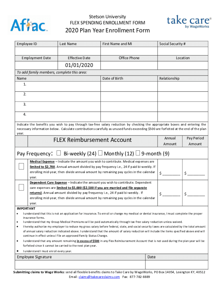 Fillable Online Stetson University Benefits Enrollment/Change Form 800 ...