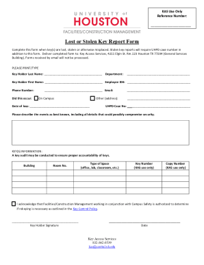 Fillable Online Lost or Stolen Key Report Form - University of Houston ...