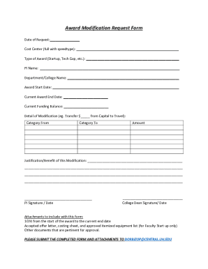 Fillable Online Award Modification Request Form - University of Houston ...