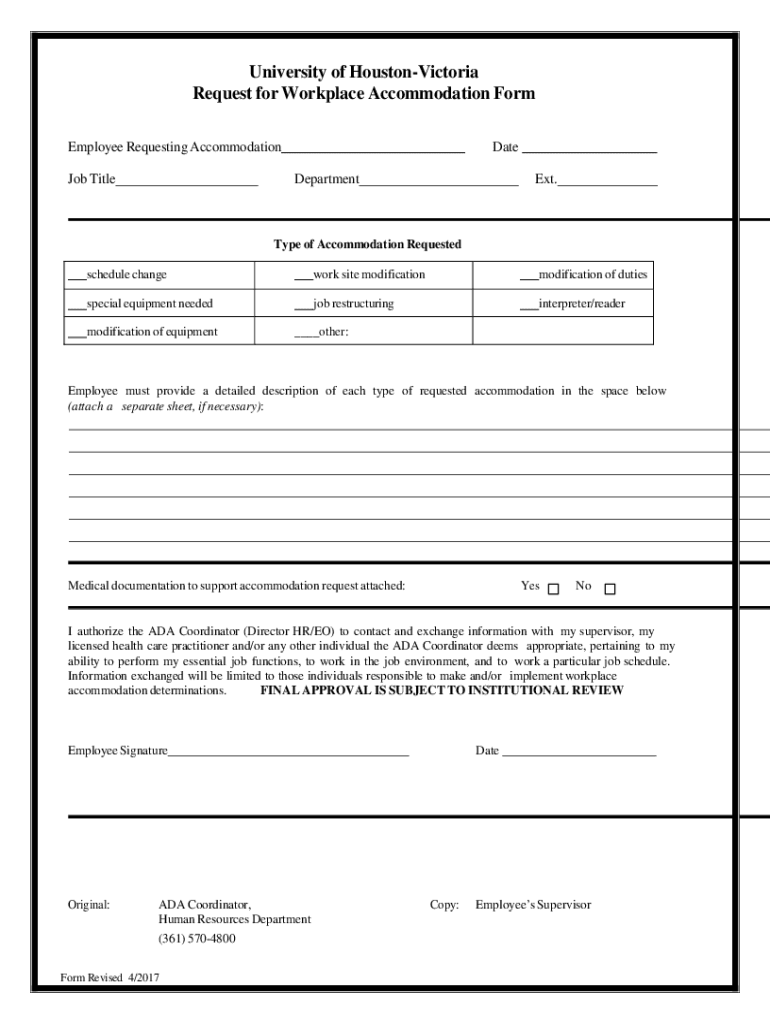 Fillable Online Request for Workplace Accommodation form. Workplace ...
