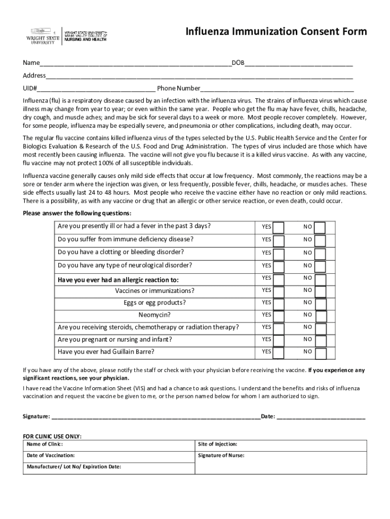 Fillable Online Influenza Immunization Consent Form: 2020 - Atrium ...