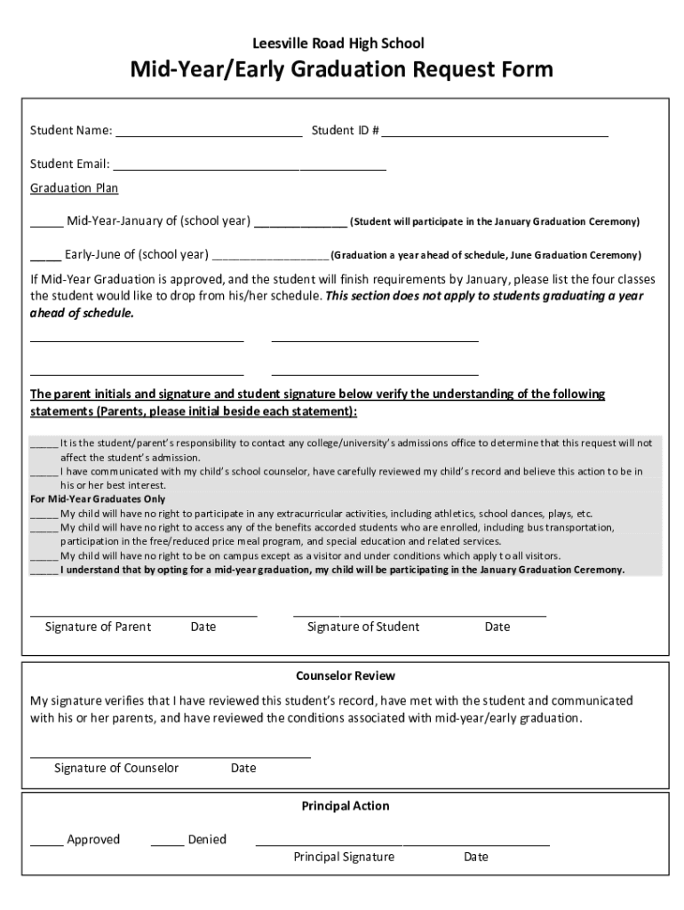 Fillable Online Early Graduation Form - Leesville Road High School ...