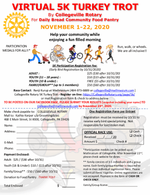 Fillable Online Virtual 5k Turkey Trot Run/Walk by Collegeville Rotary ...