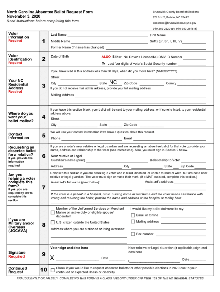 Fillable Online North Carolina Absentee Ballot Request Form Wake County ...