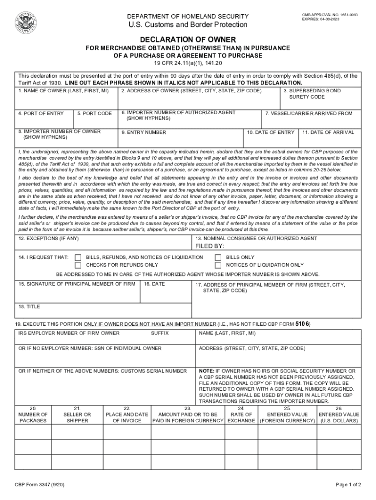 Fillable Online DEPARTMENT OF HOMELAND SECURITY OMB APPROVAL NO. 1651 ...