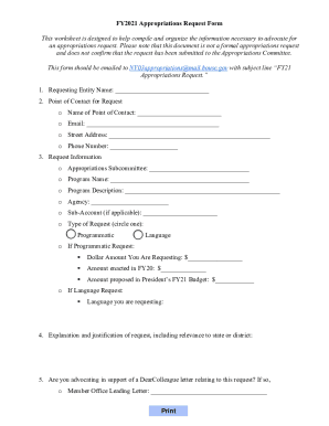 Fillable Online FY2021 Appropriations Request FormCongressman Bobby ...