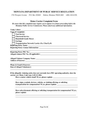 Fillable Online psc mt COMPLAINT FORM INSTRUCTIONS - Montana Fax Email ...