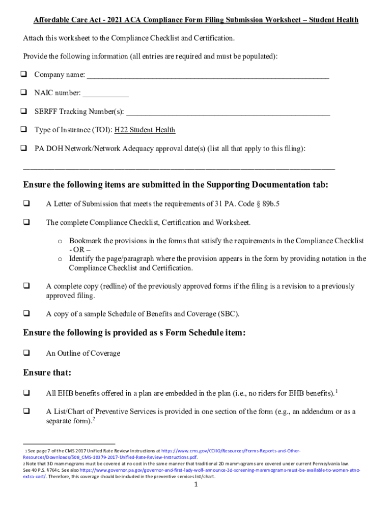 Fillable Online Affordable Care Act - 2021 ACA Compliance Form Filing ...