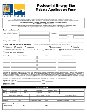 Fillable Online RPUResidential Energy Star Rebate Application Form Fax ...