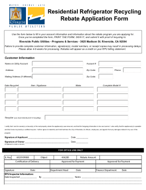 Fillable Online Residential Refrigerator Recycling Rebate Application ...