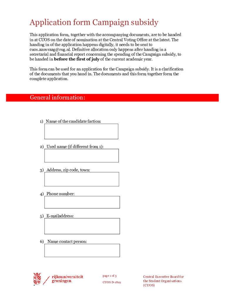 Fillable Online Application form Campaign subsidy Fax Email Print - pdfFiller
