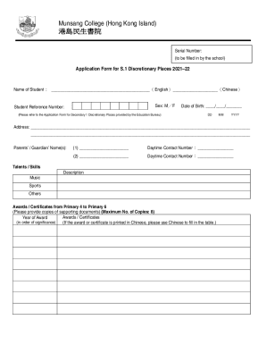 Fillable Online imsc edu Application Form for S1 DP 2021-22.doc Fax ...