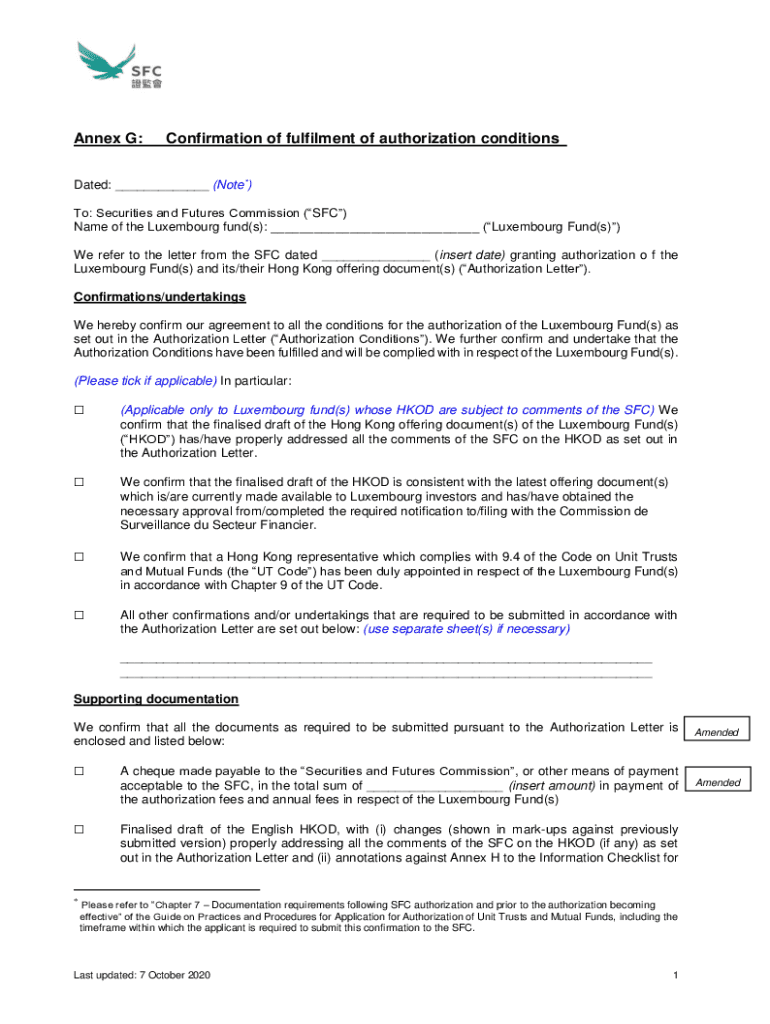 Fillable Online Annex G: Confirmation of fulfilment of authorization ...