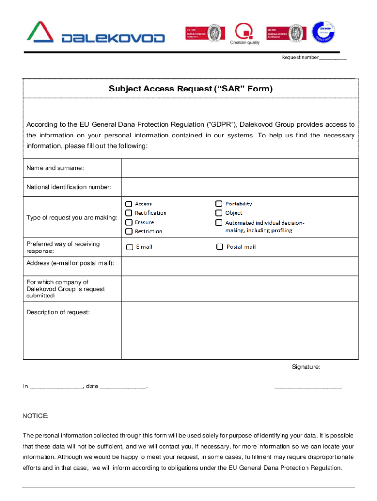 Fillable Online Subject Access Request (SAR Form) Fax Email Print - pdfFiller