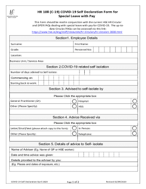 Fillable Online HR 108 c19 Covid-19 self-declaration application form ...