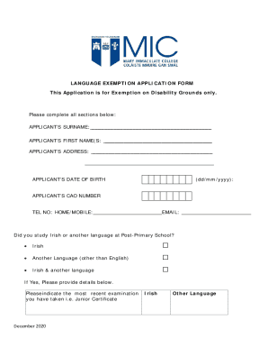 Fillable Online LANGUAGE EXEMPTION APPLICATION FORM This Application is ...