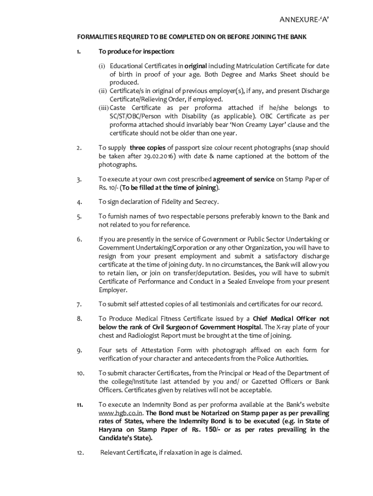 Fillable Online Pre-joining formalities S-I Fax Email Print - pdfFiller