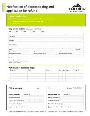 Fillable Online Notification of deceased dog and Fax Email Print ...