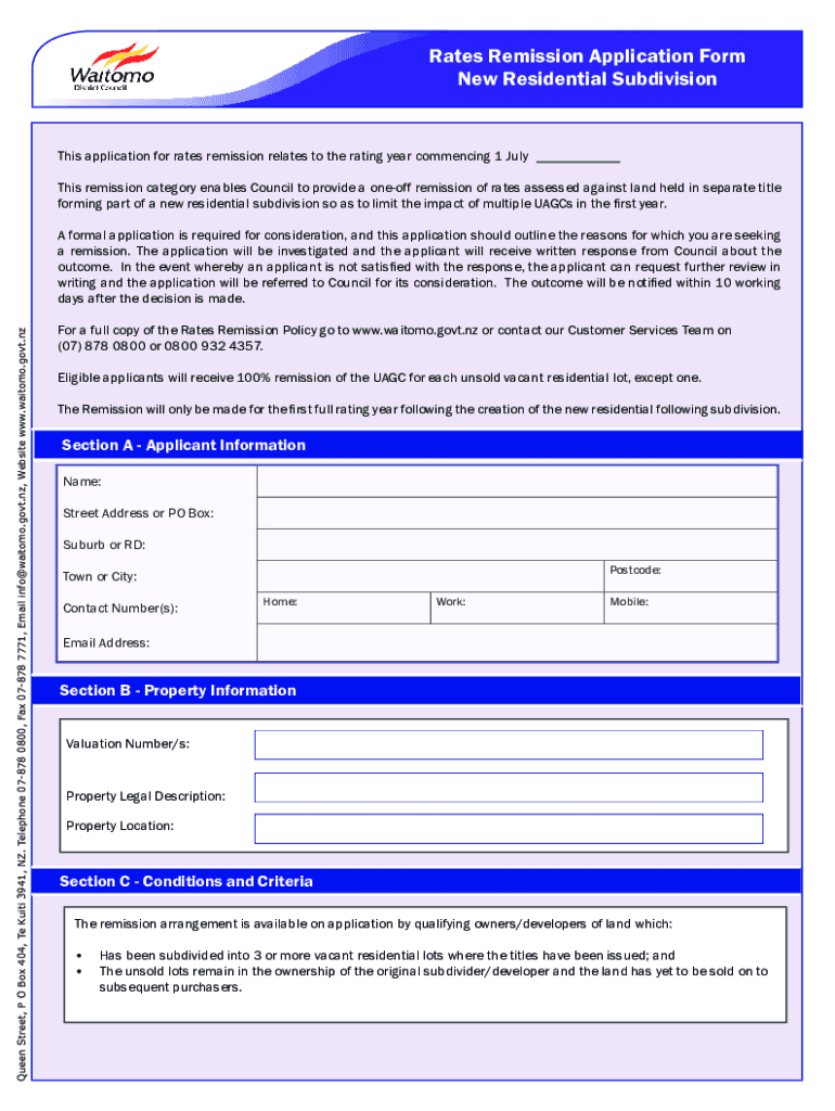 Fillable Online Application for Remissions of Residential Development Charges Fax Email Print ...