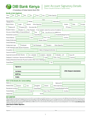 Fillable Online DIB Bank Joint Account Signatory Form 101220 Fax Email ...