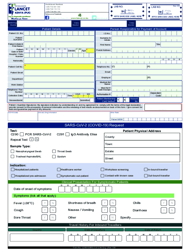 Fillable Online lancet co New Request Form For COVID 19 Testing.cdr Fax ...