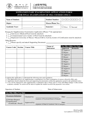 Fillable Online SUPPLEMENTARY EXAMINATION APPLICATION FORM (FOR FINAL ...