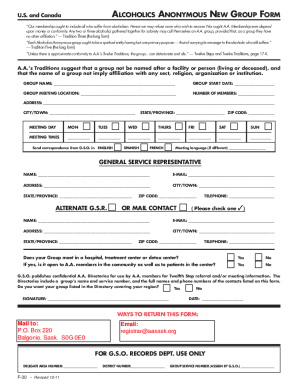 Fillable Online New Group Form - Alcoholics Anonymous Fax Email Print - pdfFiller