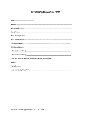 Fillable Online PDF APPLICANT INFORMATION FORM Fax Email Print - pdfFiller