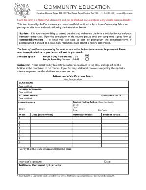 Fillable Online santamonica augusoft Au Pair Attendance Verification ...