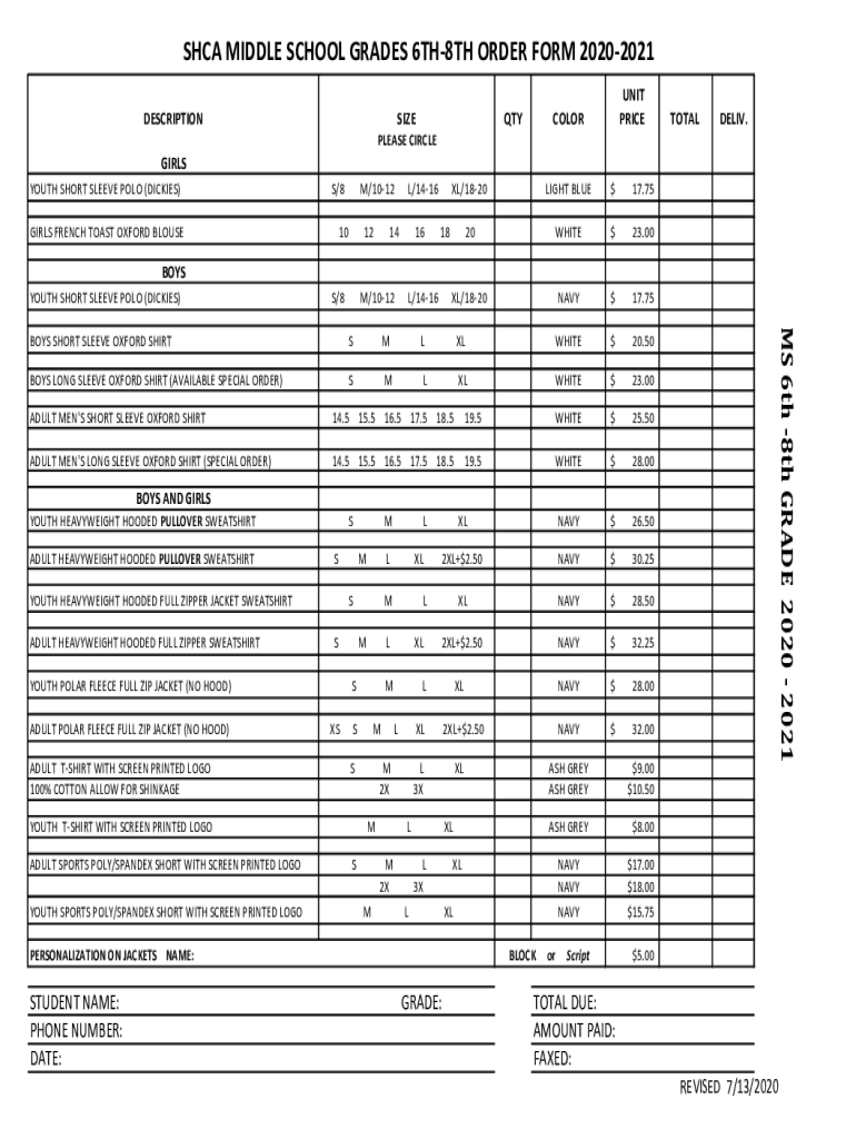 Fillable Online n b5z Fillable Online n b5z SHCA MIDDLE SCHOOL GRADES ...