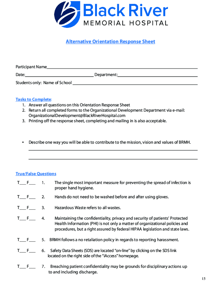 Fillable Online Job Shadow Forms (PDF) - Black River Memorial Hospital ...