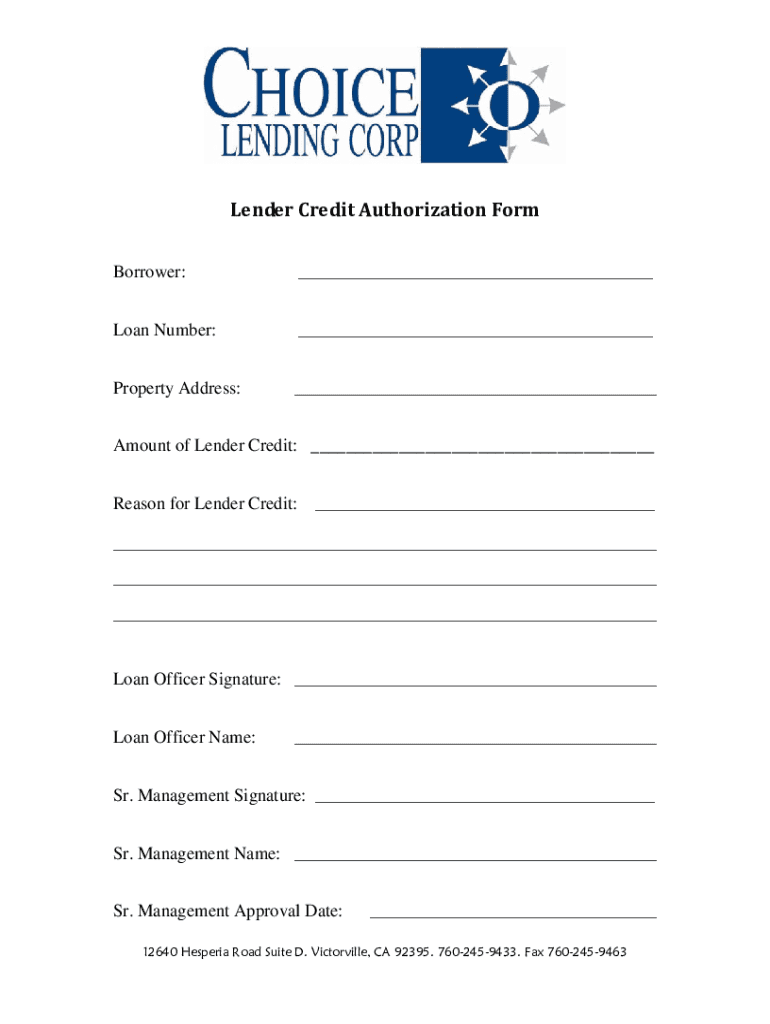 Fillable Online Lender Credit Authorization Form.doc Fax Email Print ...