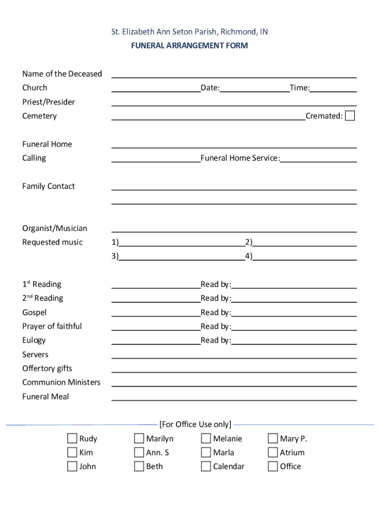 Fillable Online FUNERAL ARRANGEMENT FORM Fax Email Print - pdfFiller