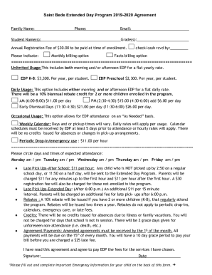 Fillable Online Saint Bede Extended Day Program 2019-2020 Agreement Fax ...