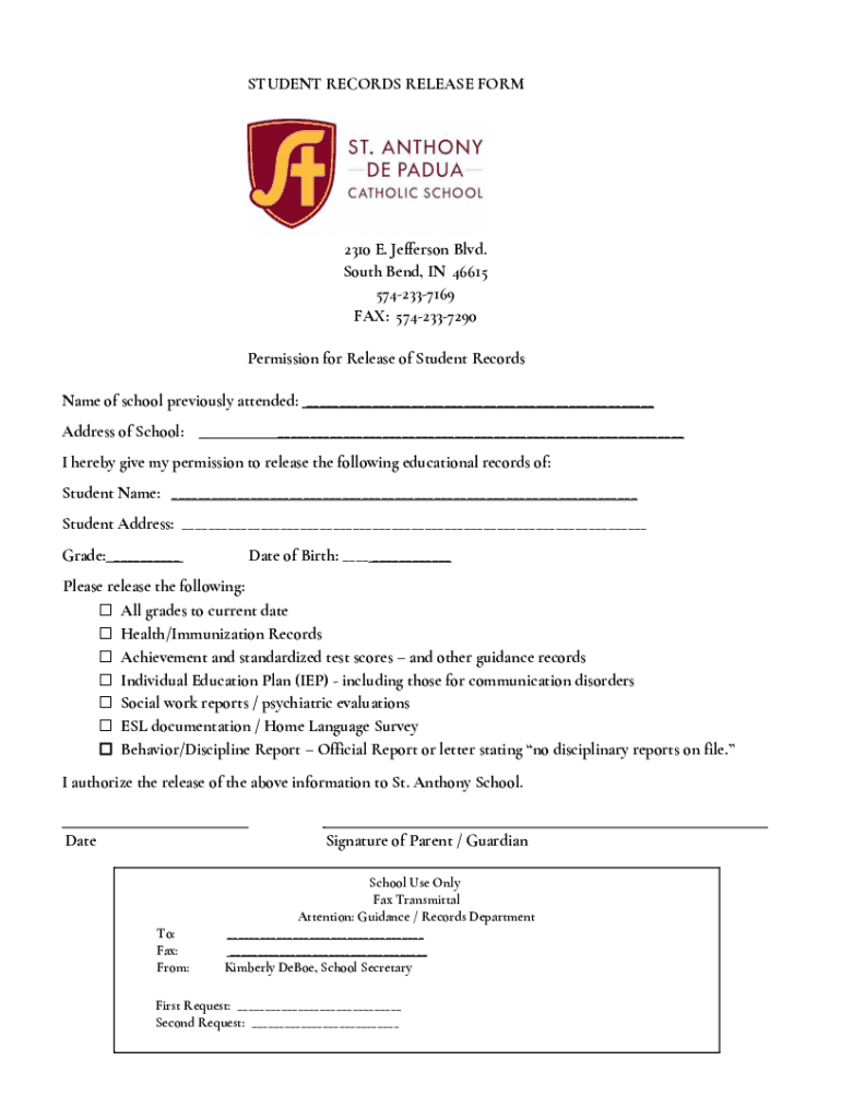 Fillable Online Student Records Release Form.doc Fax Email Print ...