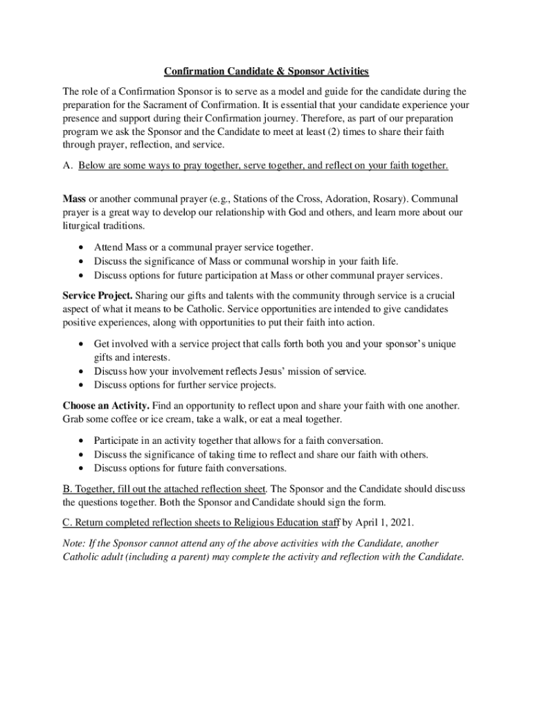 Fillable Online Confirmation Candidate & Sponsor Activities The role of ...