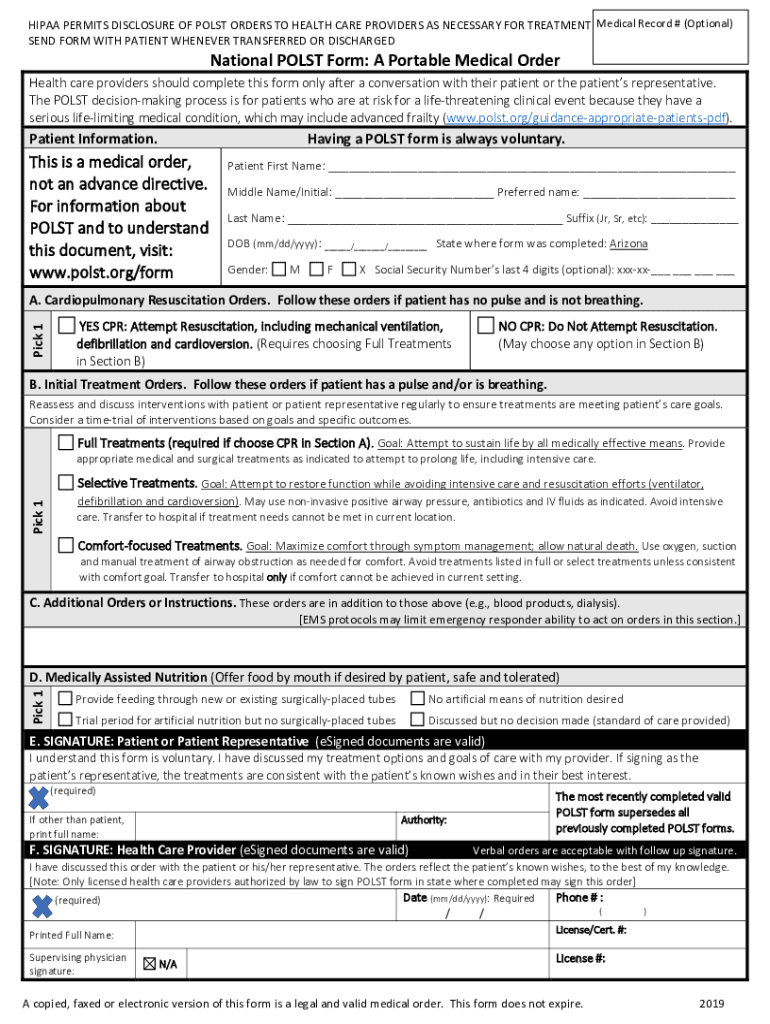 Fillable Online 2019.11.19 National POLST Form-AZ Fax Email Print ...
