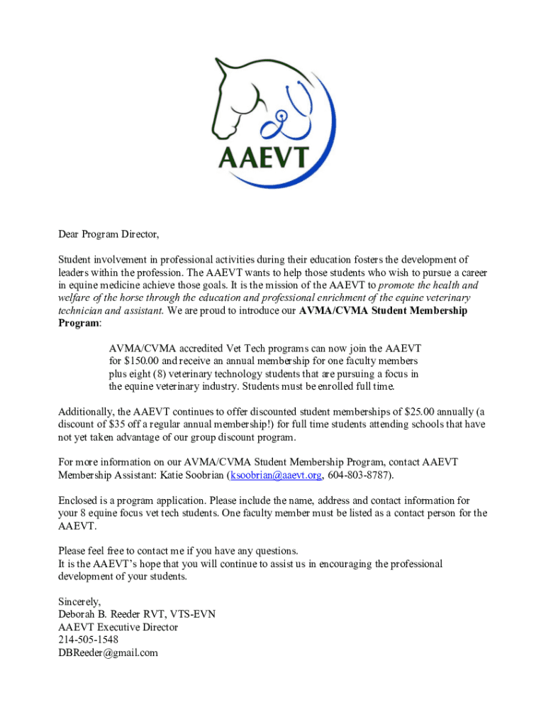 Fillable Online Form - AVMA Veterinary Technology Student Membership ...