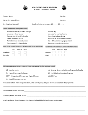 Fillable Online New Student - Parent Input Form.docx Fax Email Print ...