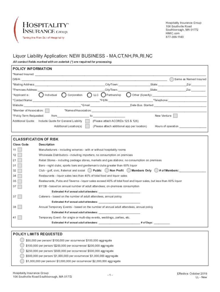 Fillable Online Liquor Liability Application: RENEWAL - Hosptality ...